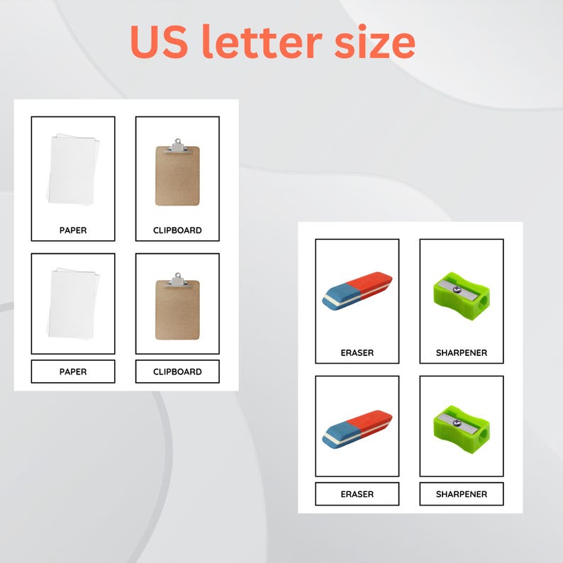 School Objects Flashcards / ESL Learning Nomenclature Cards / 3-part Cards / School Supplies ...