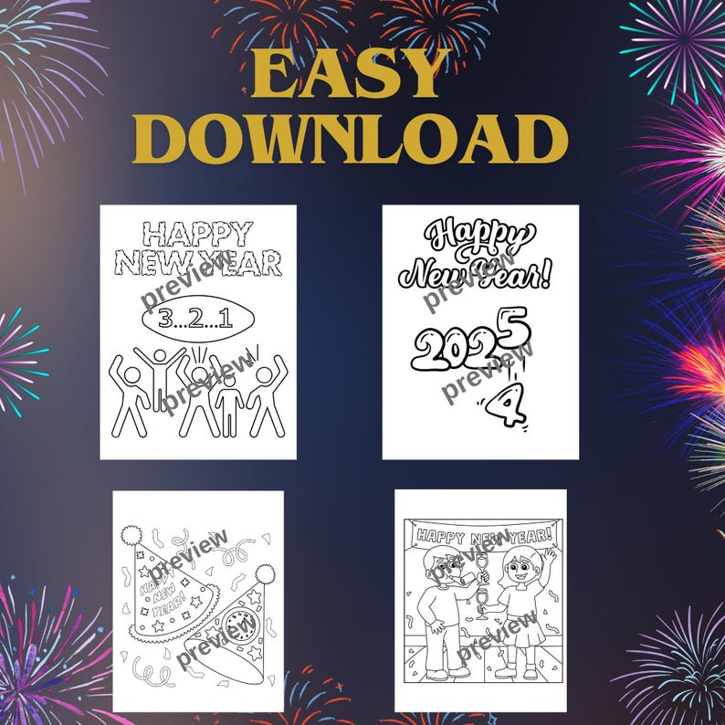 Printable New Year 2025 Coloring Pages; Digital File; Instant Download ...