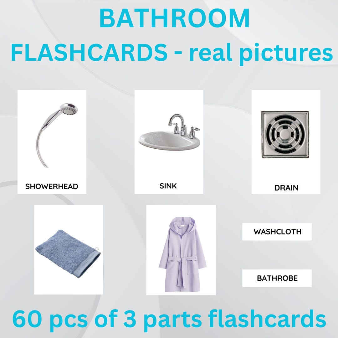 Bathroom Items Flashcards / 3 Part Flashcards / Nomenclature Cards ...