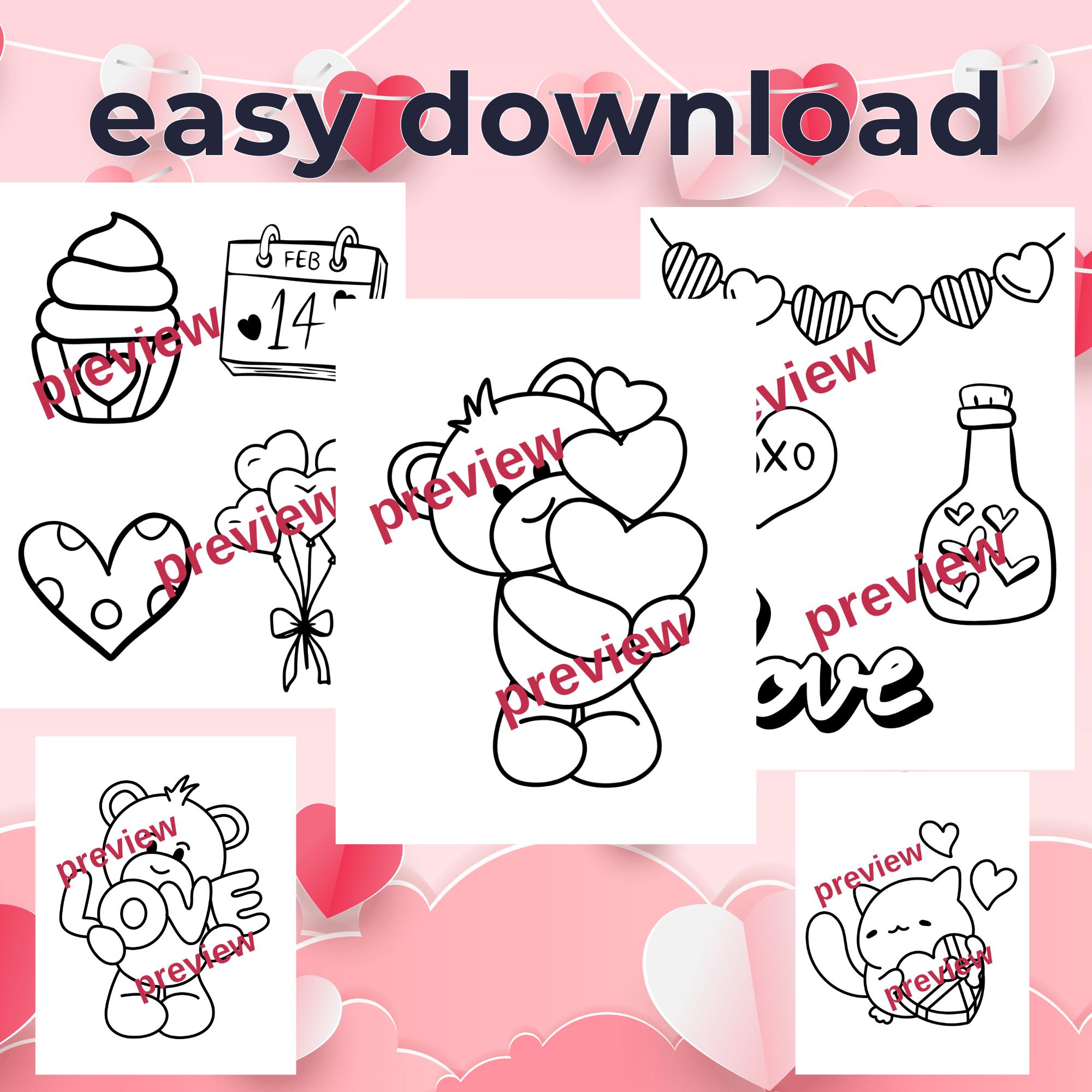 Printable Valentines Day Coloring Pages; Easy and Cute Designs for Kids ...