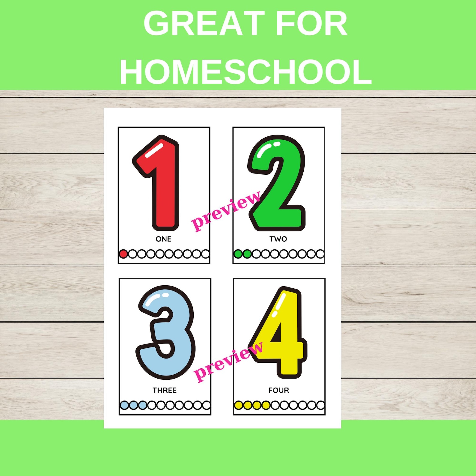 Numbers Flashcards 1-10 / Preschool Learning Printable / Counting Flash ...