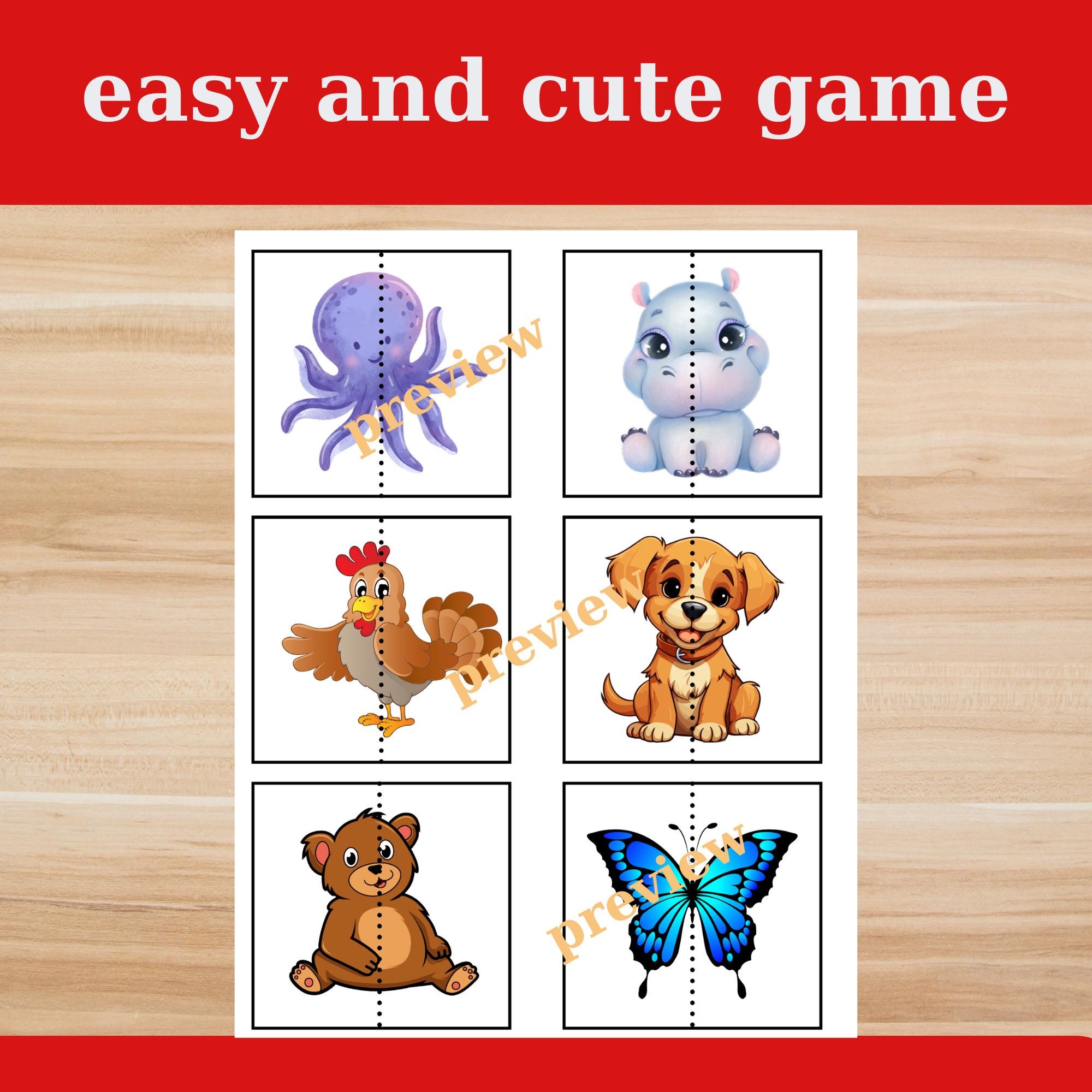 Animals Matching Game: Printable Learning Activity (digital Download ...