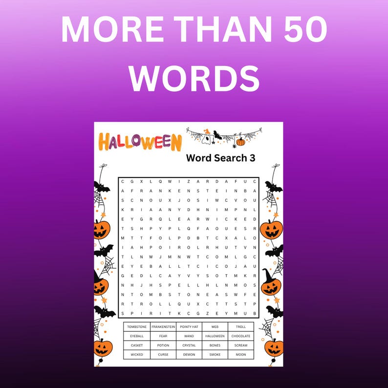 Halloween Word Search Game, Printable Halloween Party Games, Word ...