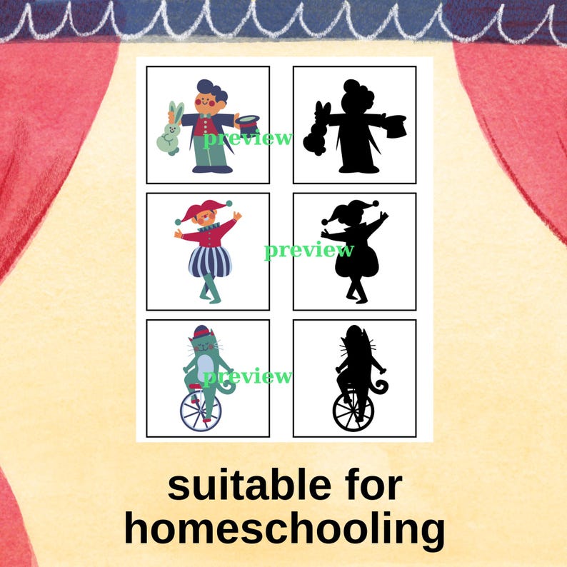 Circus Shadow Matching Cards / Preschool Printable Fun / Montessori ...