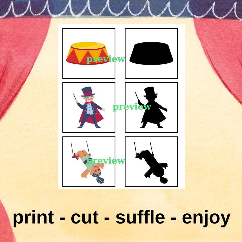 Circus Shadow Matching Cards / Preschool Printable Fun / Montessori ...