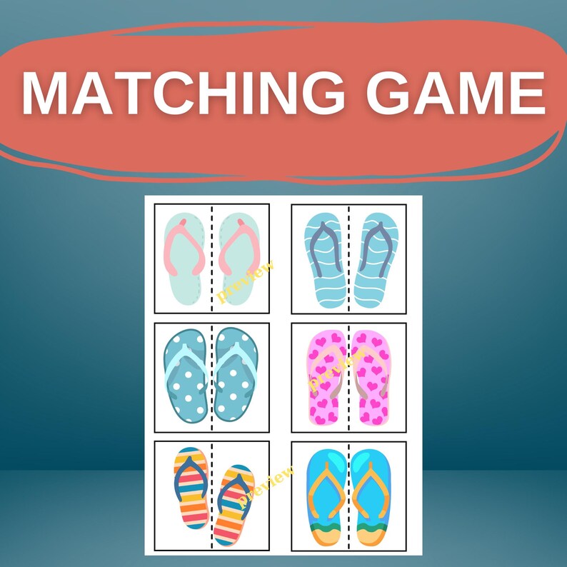 Flip Flop Matching Game / Summer Matching Activity / Preschool Matching ...