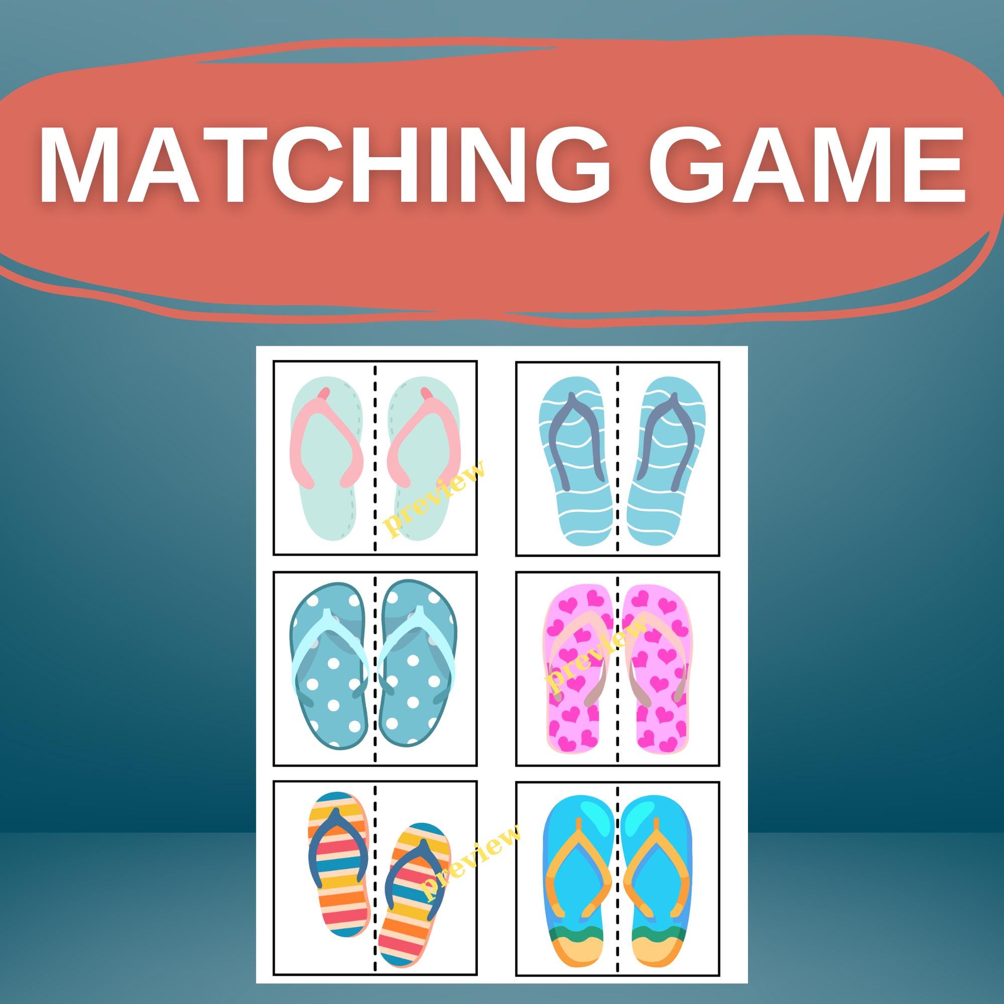 Flip Flop Matching Game / Summer Matching Activity / Preschool Matching ...