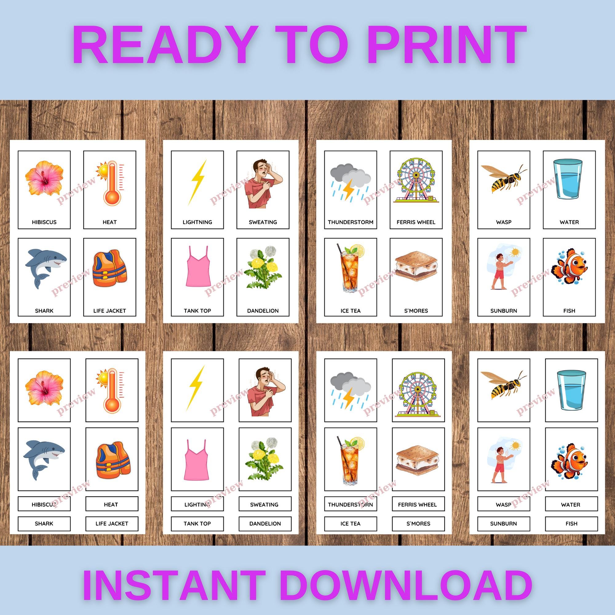 Summer Flashcards for Toddlers / Homeschool Printable / Montessori ...