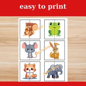 Animals Matching Game for Kids; Printable Toddler Game; Preschool ...