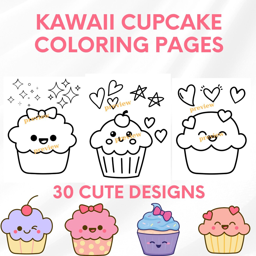 Cute Kawaii Cupcake Coloring Pages / Cute Cupcake Printables / Large ...
