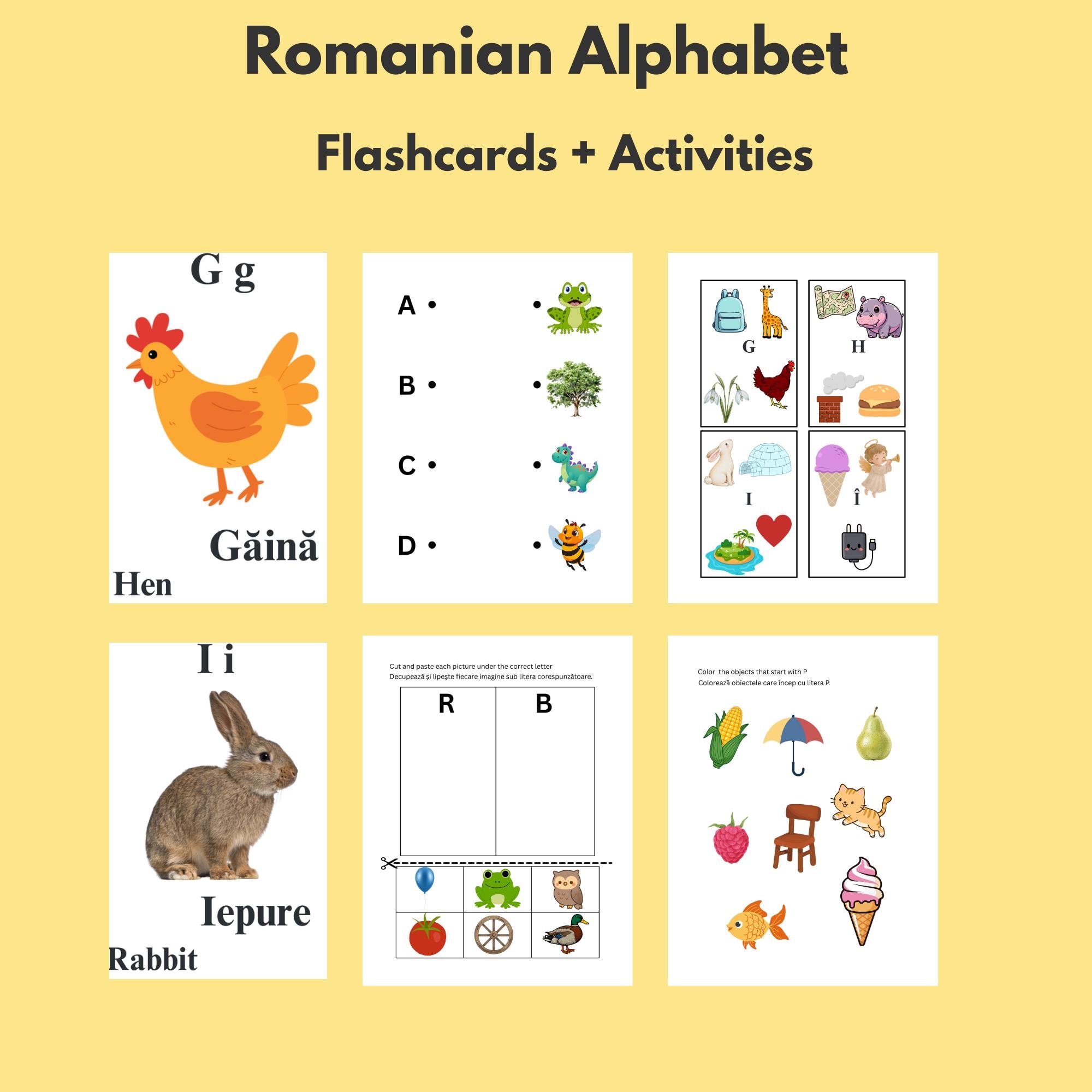 Romanian Alphabet Flashcards & Activities / Bilingual Romanian English ...