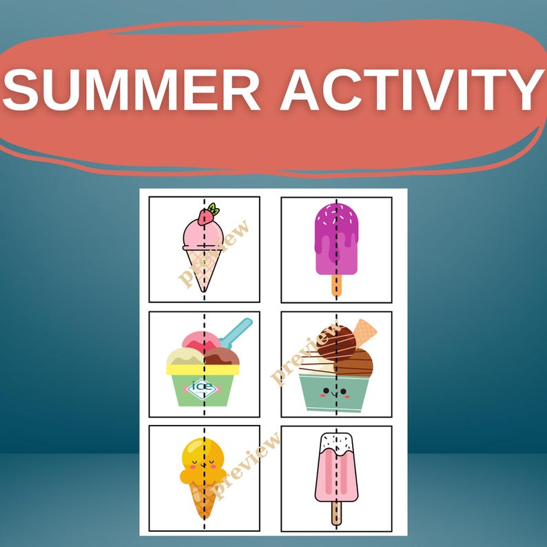 Ice Cream Matching Game: Summer Preschool Printable (PDF) - Etsy