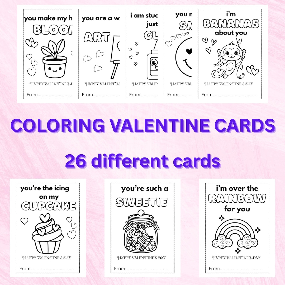 Valentine Coloring Cards / 26 Fun & Unique Designs / 1 or 2 per Page ...