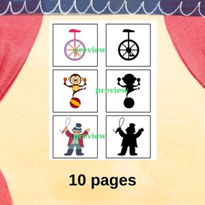 Circus Shadow Matching Cards / Preschool Printable Fun / Montessori ...
