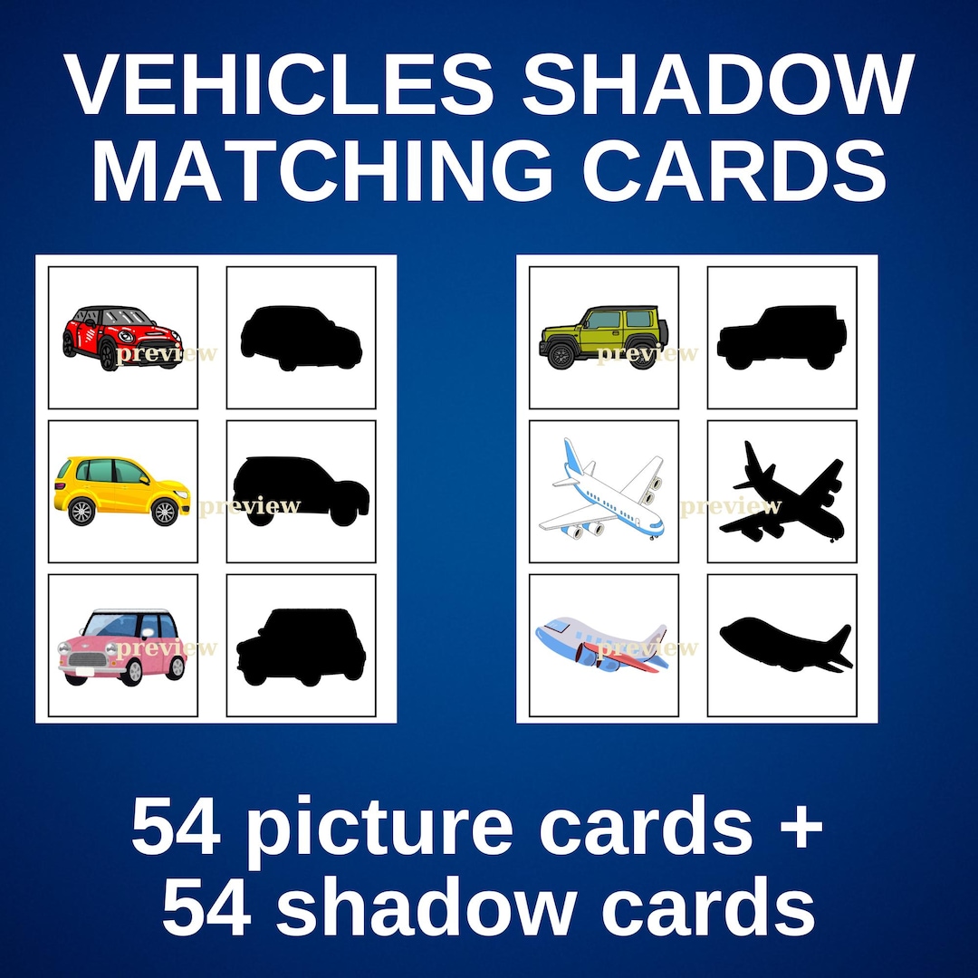 Vehicle Shadow Matching Cards / Printable Transportation Activity for ...