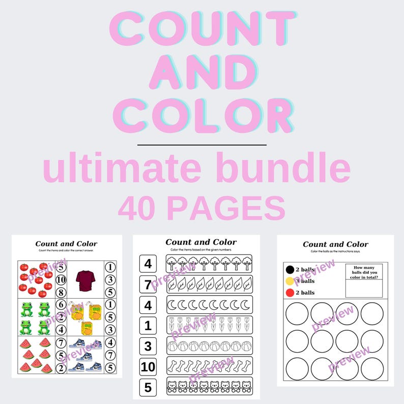 Count and Color Printable / Preschool Counting Worksheets / Kids Math ...