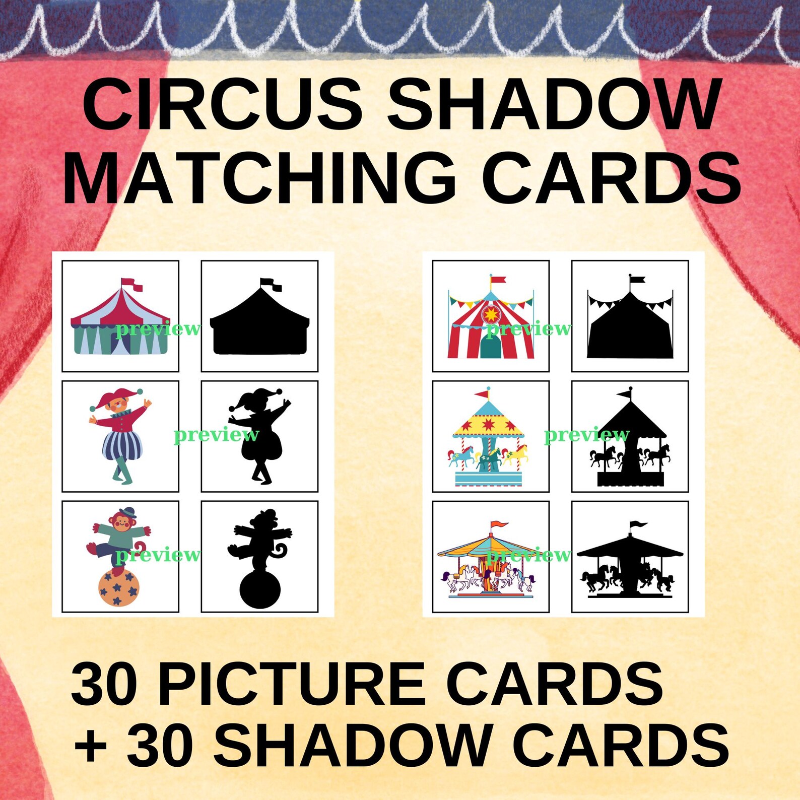 Circus Shadow Matching Cards / Preschool Printable Fun / Montessori ...