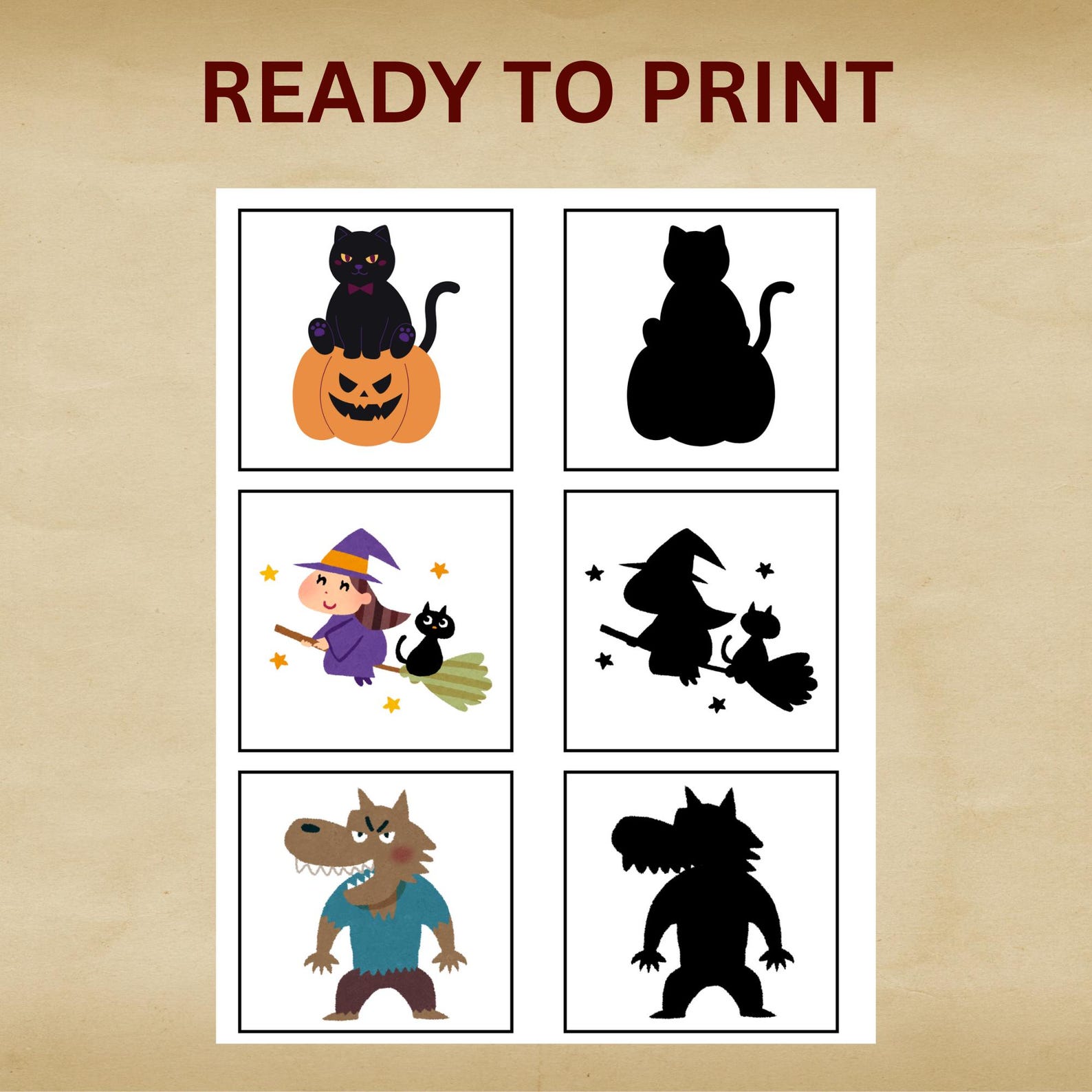 Halloween Shadow Matching Game: Printable Toddler Activity (PDF ...