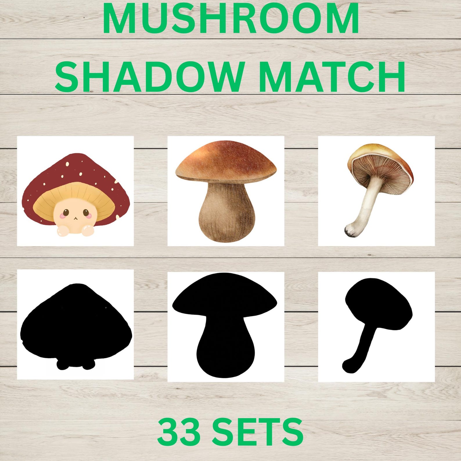 Mushroom Shadow Matching Game: Montessori Toddler Learning (PDF ...
