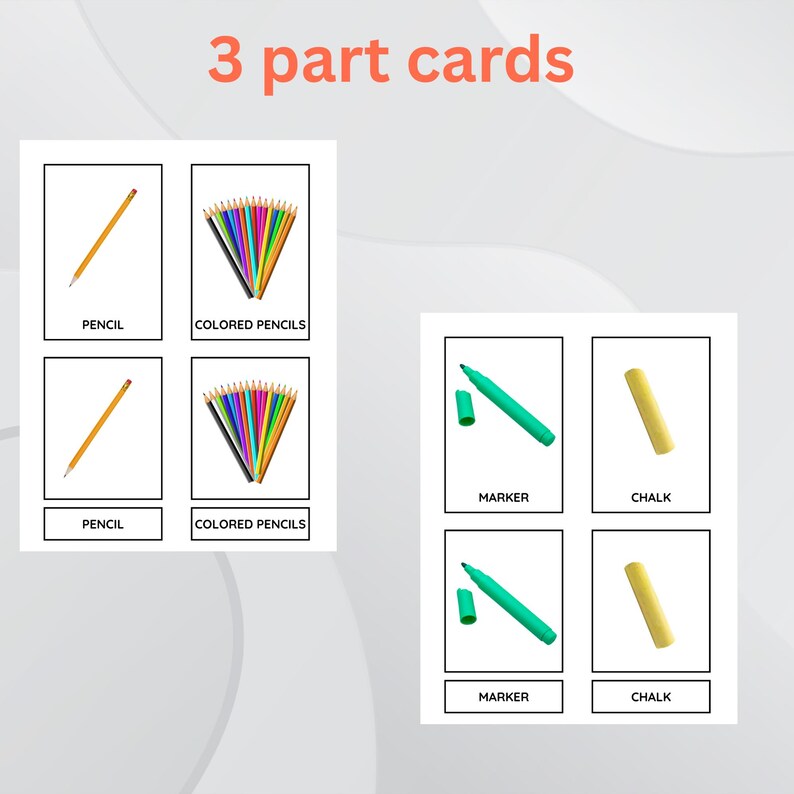 School Objects Flashcards / ESL Learning Nomenclature Cards / 3-part ...
