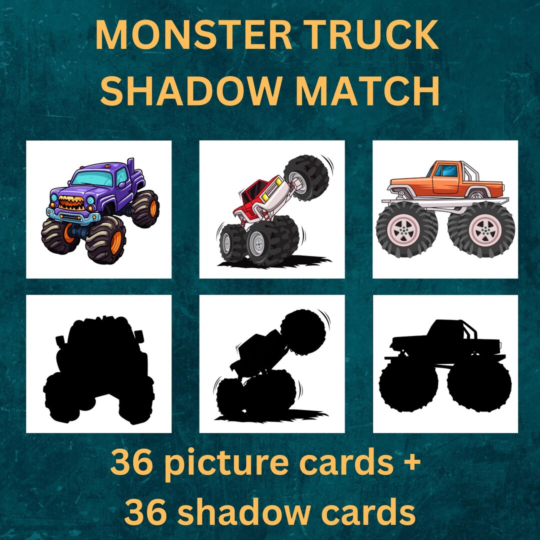 Monster Truck Shadow Match / Vehicles Activity / Printable Game ...