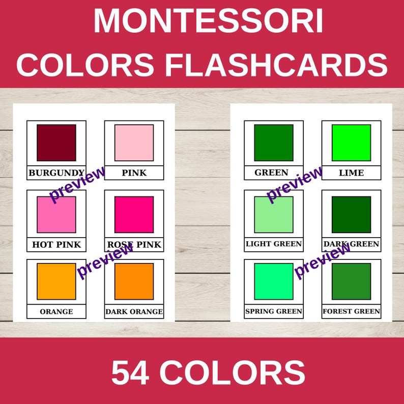 Montessori Color Flashcards: 54 Printable Cards (PDF) - Etsy