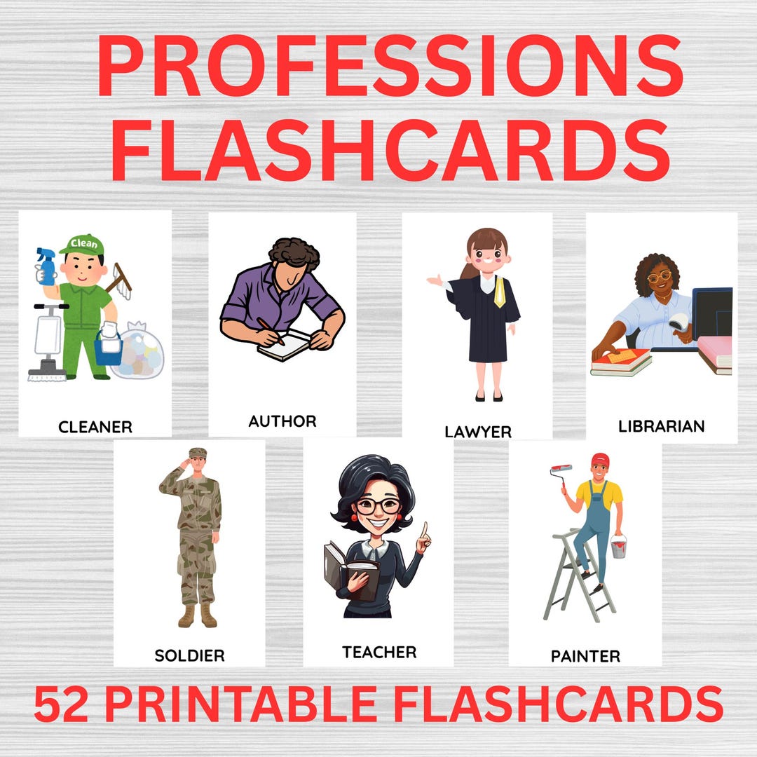 52 Professions Flashcards Printable / Job Image Cards for Kids ...