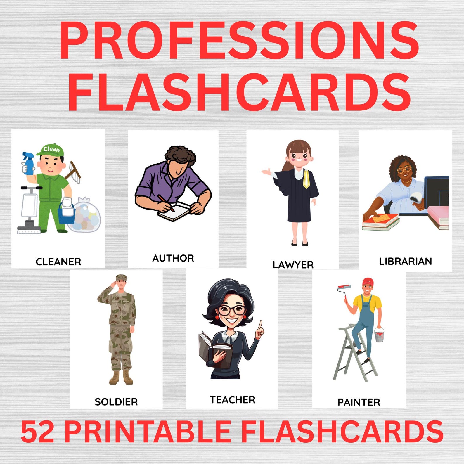 52 Professions Flashcards Printable / Job Image Cards for Kids ...