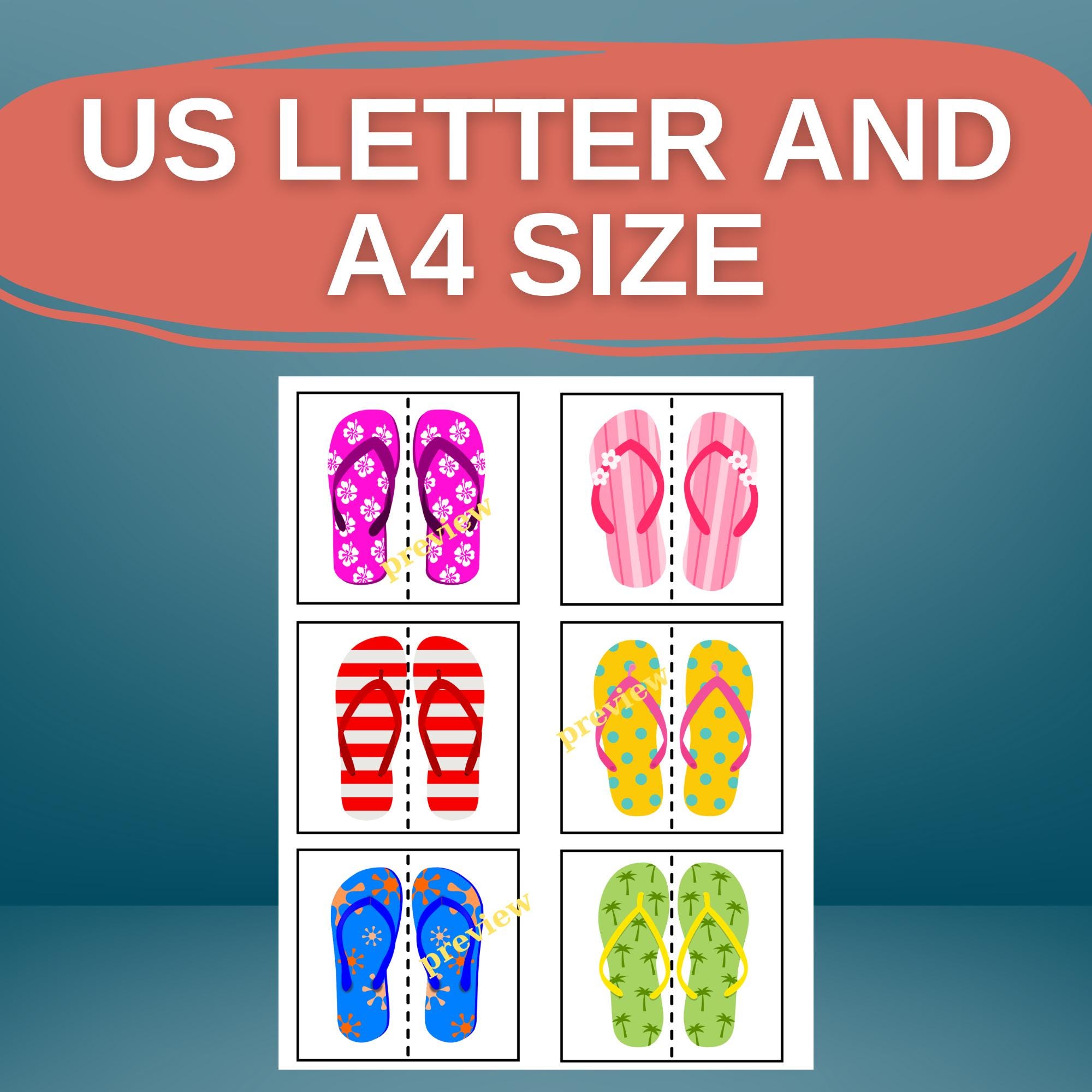 Flip Flop Matching Game / Summer Matching Activity / Preschool Matching ...