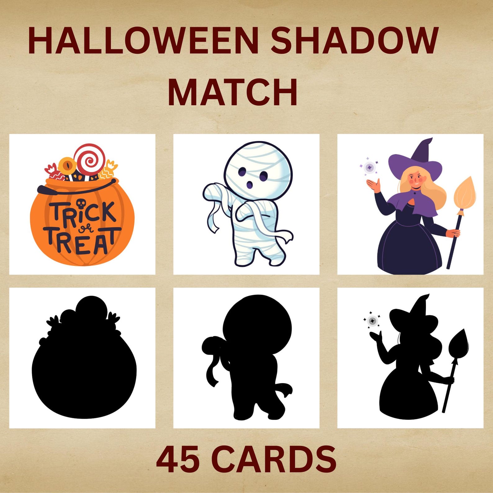 Halloween Shadow Matching Game: Printable Toddler Activity (PDF ...
