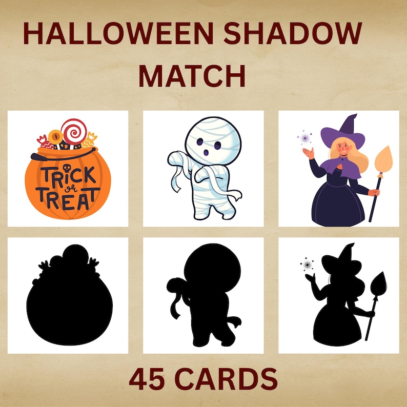 Halloween Shadow Matching Game: Printable Toddler Activity (PDF ...