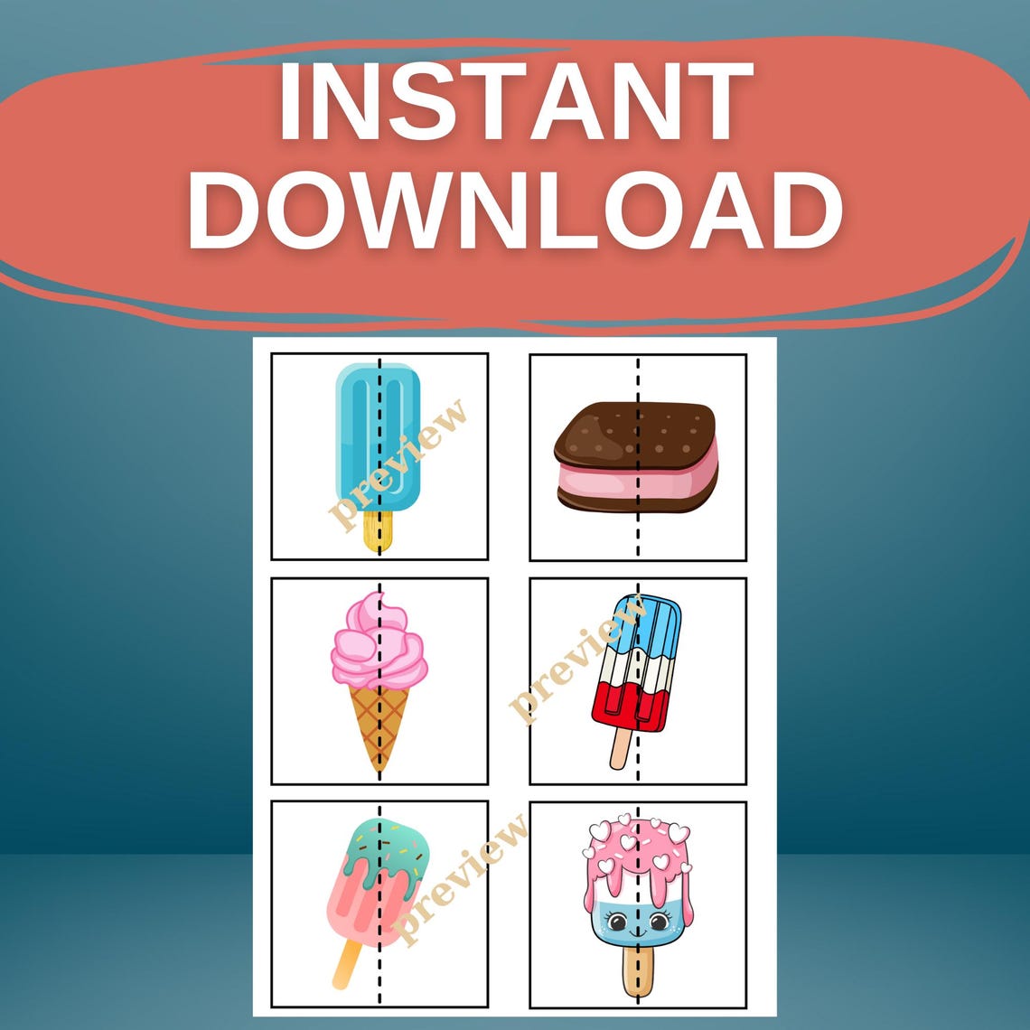 Ice Cream Matching Game: Summer Preschool Printable (PDF) - Etsy