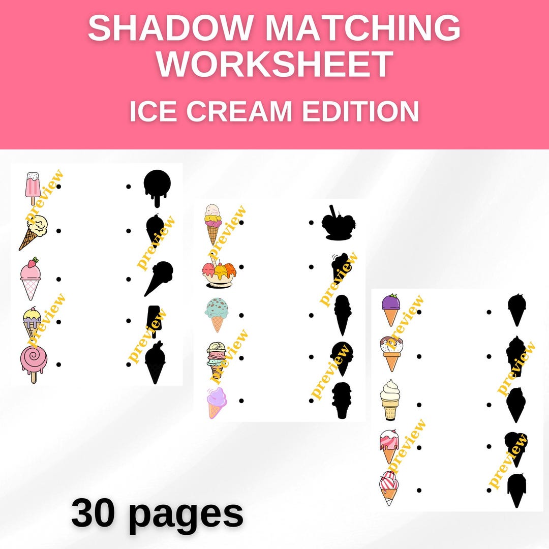 Ice Cream Shadow Matching Worksheets / Preschool Printable Matching ...