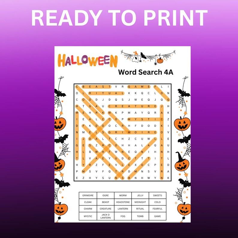 Halloween Word Search Game, Printable Halloween Party Games, Word ...
