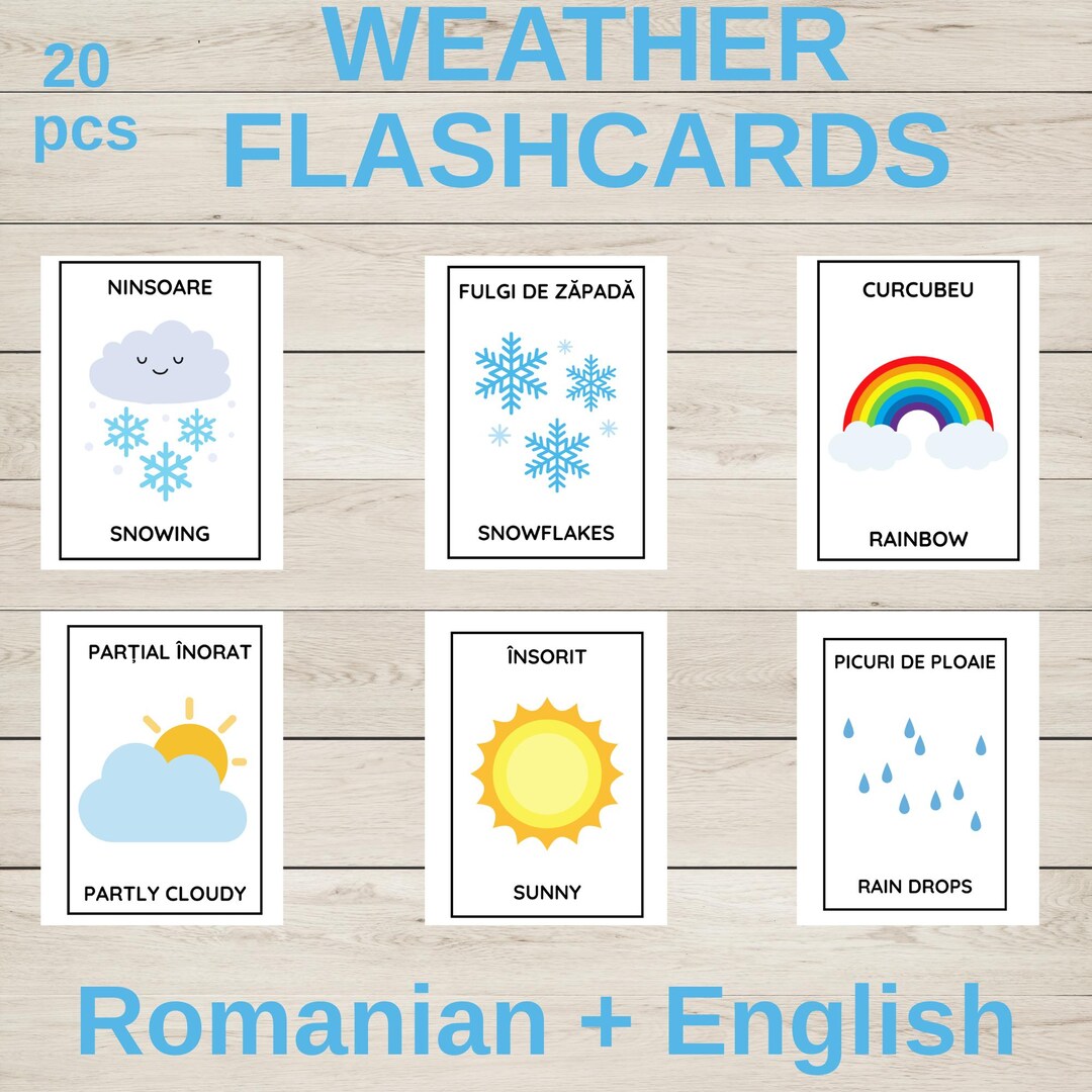 Weather Flashcards in Romanian / Bilingual Romanian-english Flashcards ...