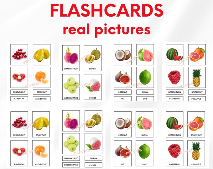 TREES AND FRUITS • 48 Montessori Cards • Flash Cards Nomenclature ...