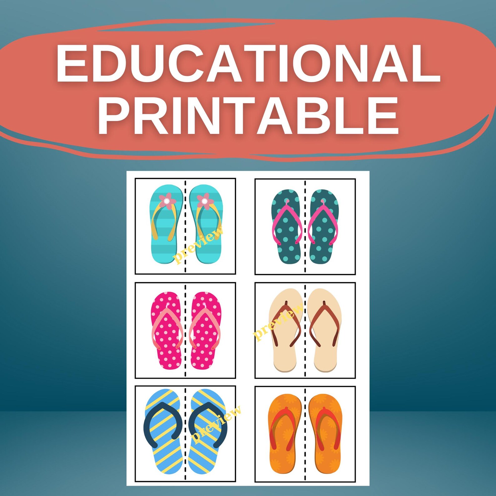 Flip Flop Matching Game / Summer Matching Activity / Preschool Matching ...