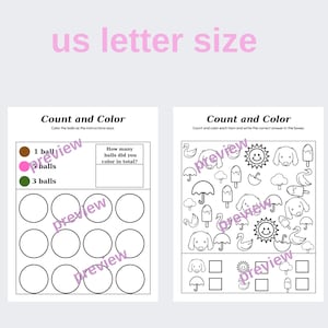 Count and Color Printable / Preschool Counting Worksheets / Kids Math ...