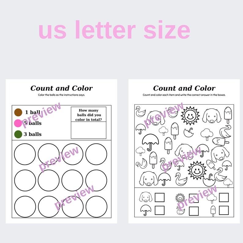 Count and Color Printable / Preschool Counting Worksheets / Kids Math ...