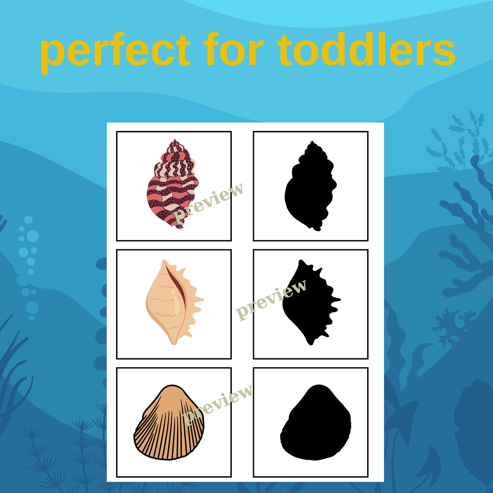 Seashell Shadow Matching Cards / Silhouette Matching / Toddler ...