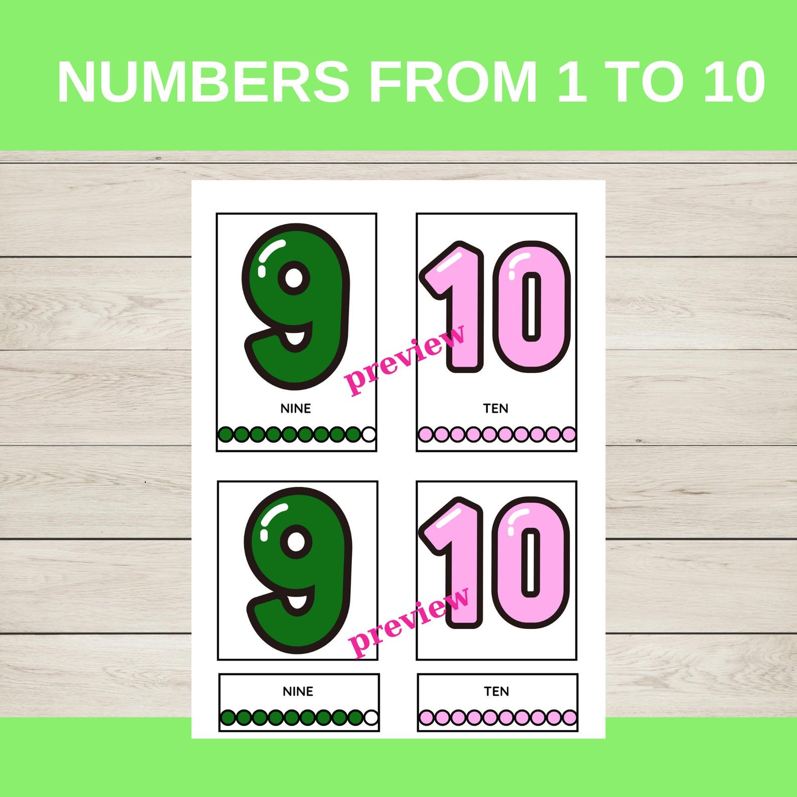 Numbers Flashcards 1-10 / Preschool Learning Printable / Counting Flash ...