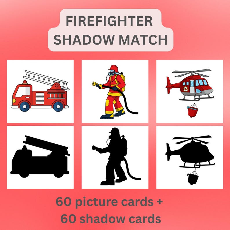 Firefighter Shadow Matching Cards Printable - Community Helpers ...