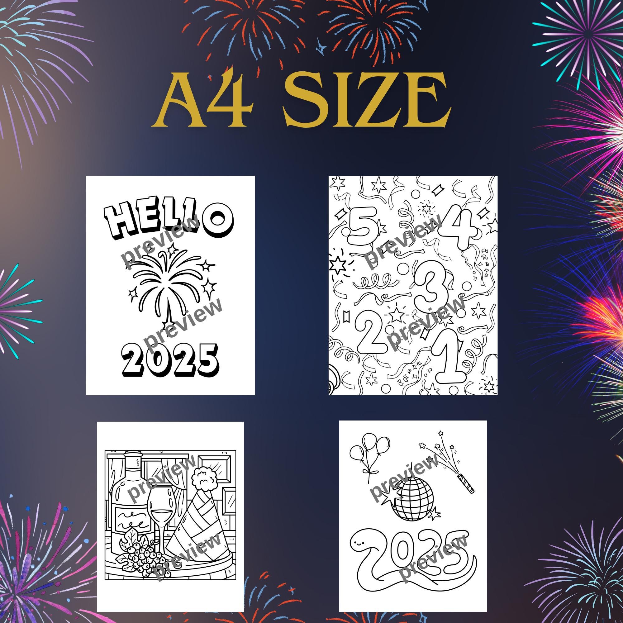 Printable New Year 2025 Coloring Pages; Digital File; Instant Download ...