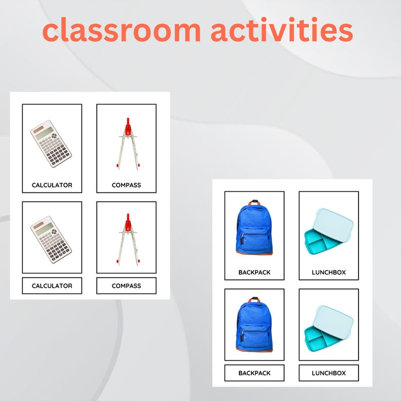 School Objects Flashcards / ESL Learning Nomenclature Cards / 3-part ...