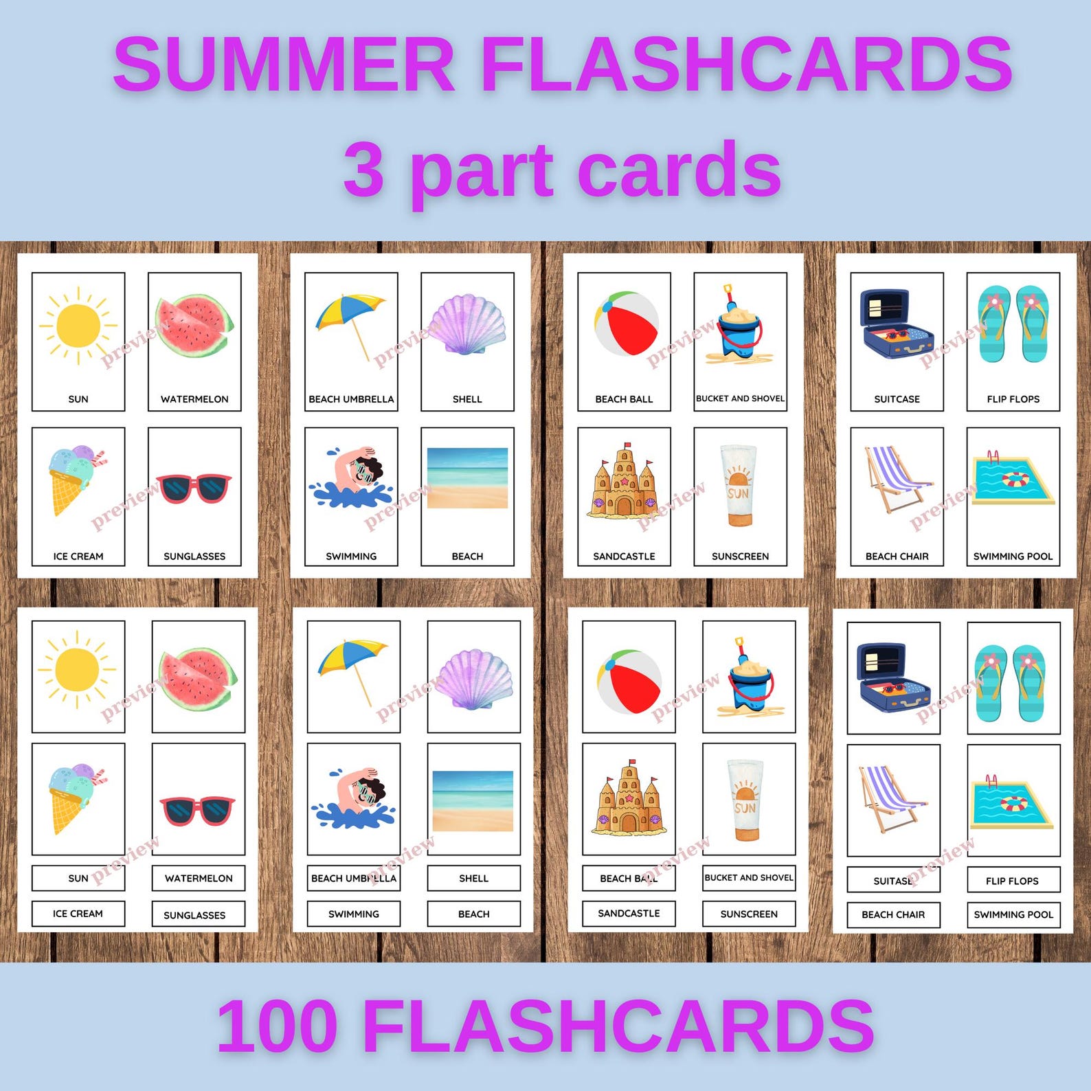Summer Flashcards for Toddlers: Montessori 3-part Cards (digital ...
