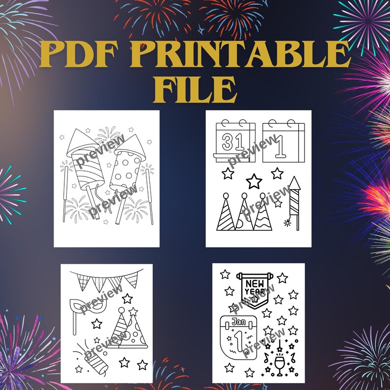 Printable New Year 2025 Coloring Pages; Digital File; Instant Download ...