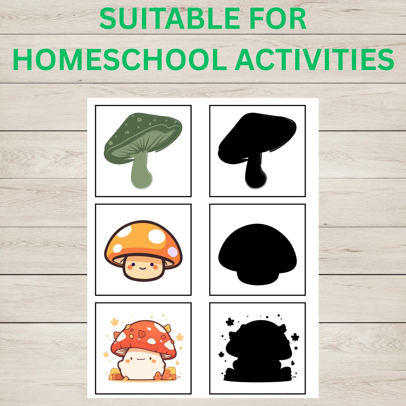 Mushroom Shadow Matching Game: Montessori Toddler Learning (PDF ...