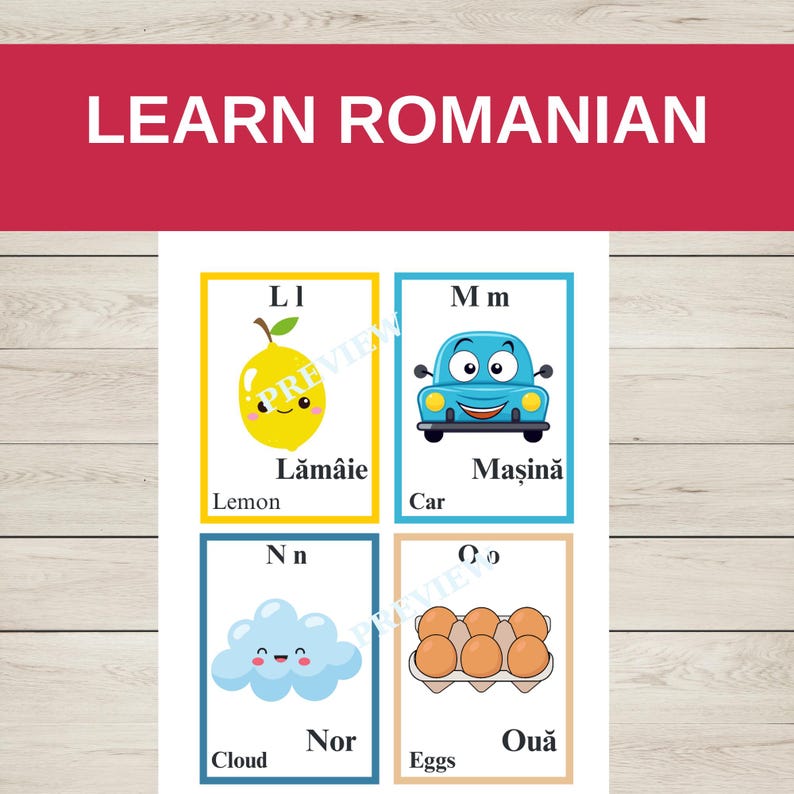 Bilingual Romanian Alphabet Flashcards: Learn Romanian (digital ...