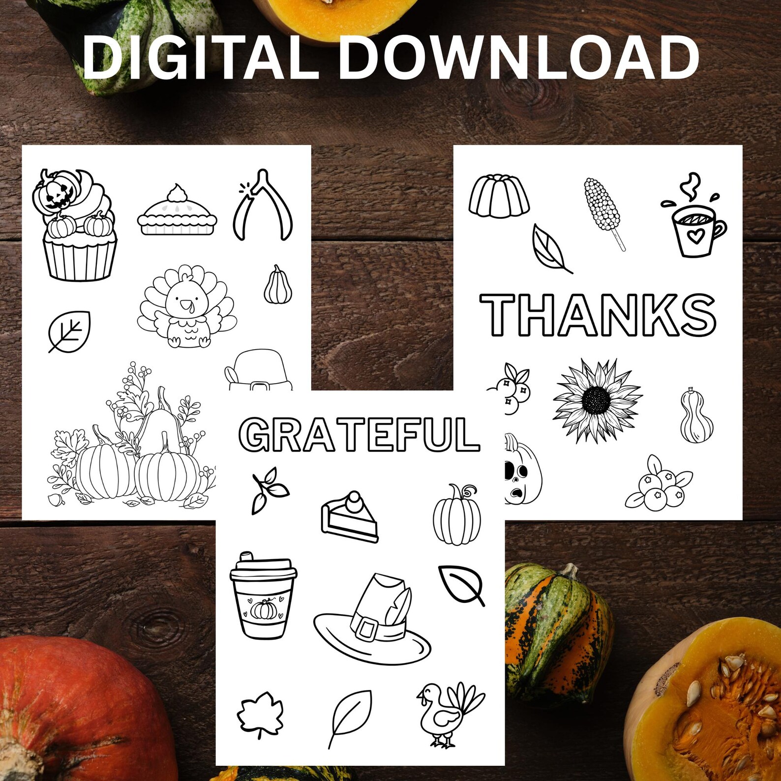 Thanksgiving Coloring Pages: 30 Festive Designs (PDF Download) - Etsy