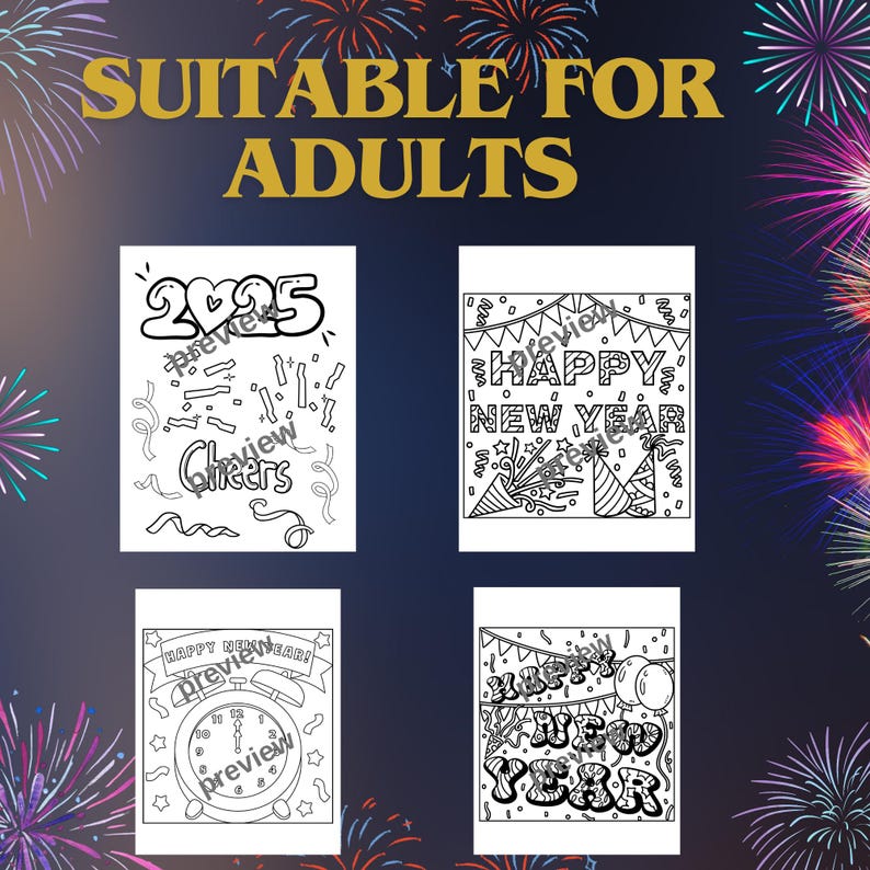 Printable New Year 2025 Coloring Pages; Digital File; Instant Download ...